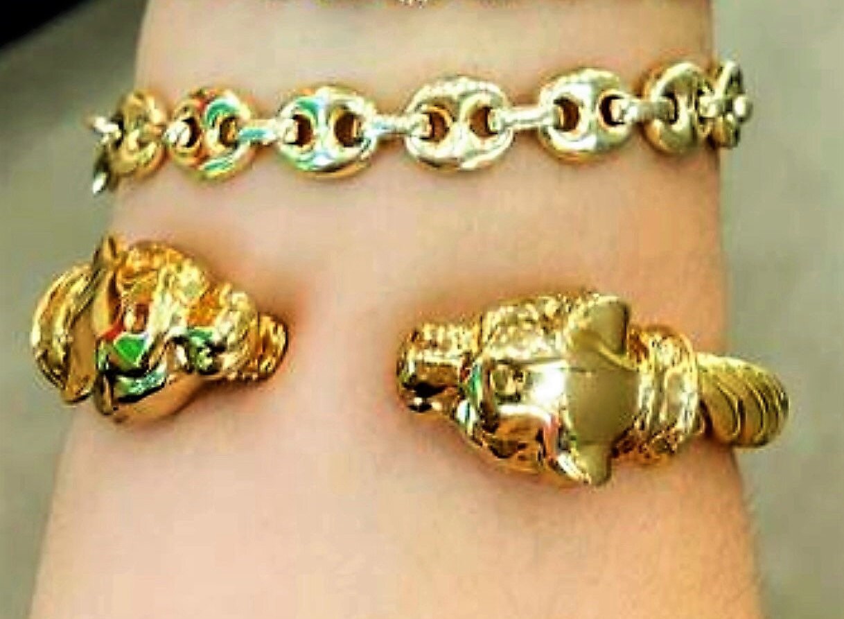 BACK IN STOCK 18K Gold Filled Solid Tiger Face Hinged Cuff - Etsy