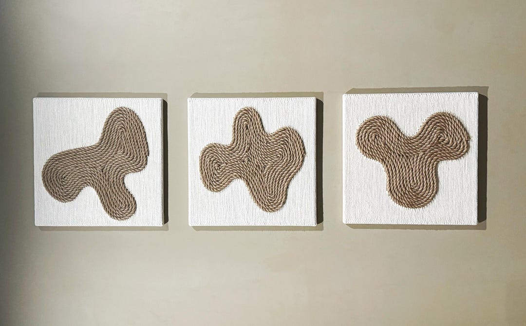 Fiber Art Triptych Wall Hanging: Handmade Cotton & Jute, Coastal Decor ...