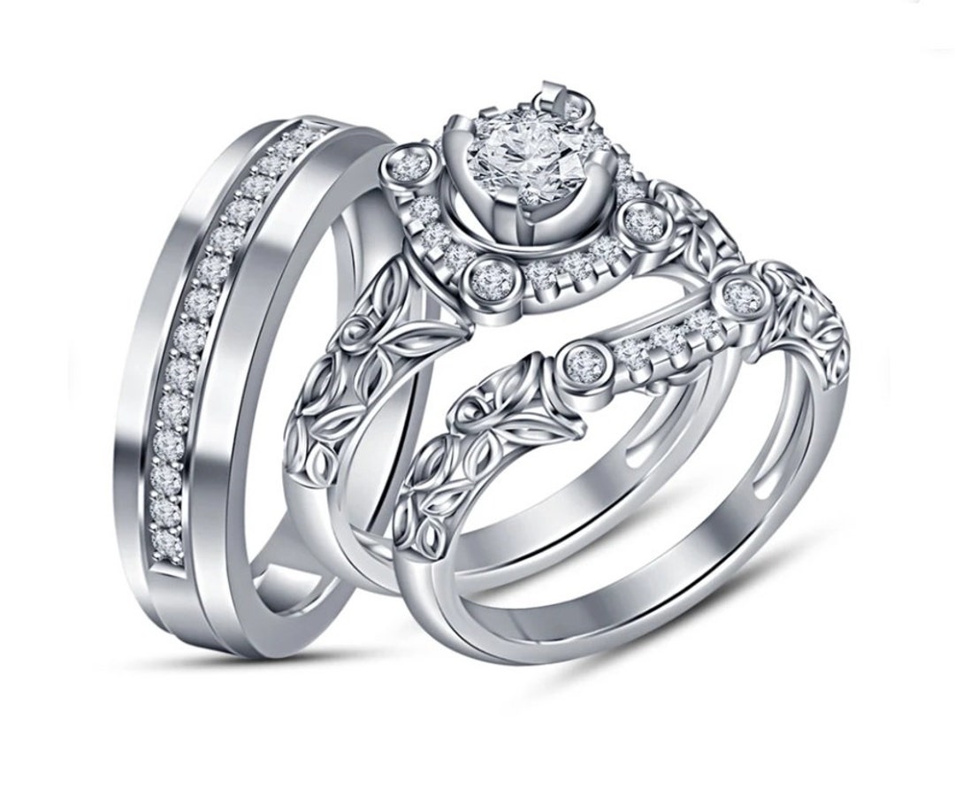 925 Sterling Silver Engagement Ring Round Cut Simulated Diamond ...