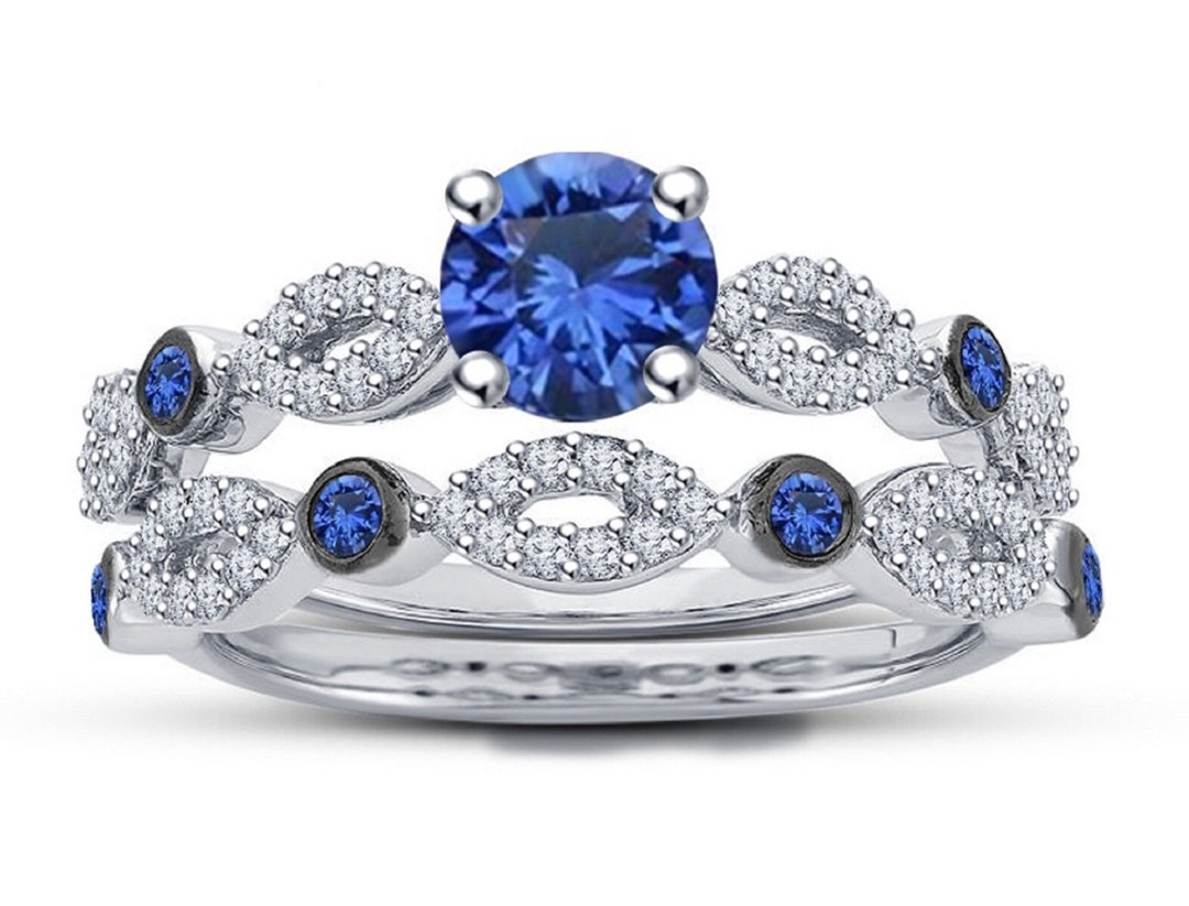 Blue Sapphire Infinity Engagement Ring Set, 925 Sterling Silver ...