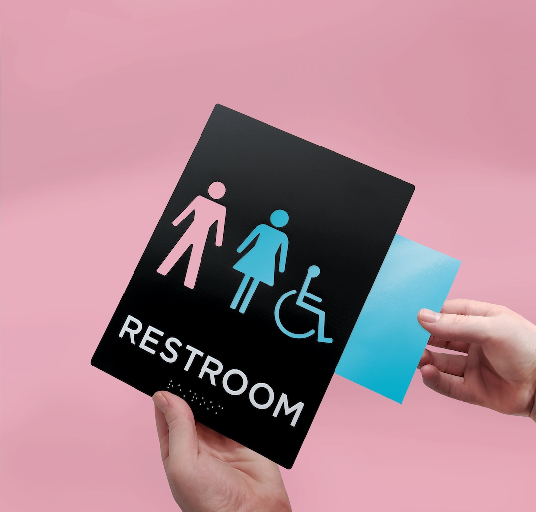 ADA Braille Restroom Sign - the Basics Cutaway With Customizable Insert ...