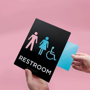 ADA Braille Restroom Sign - the Basics Cutaway With Customizable Insert ...