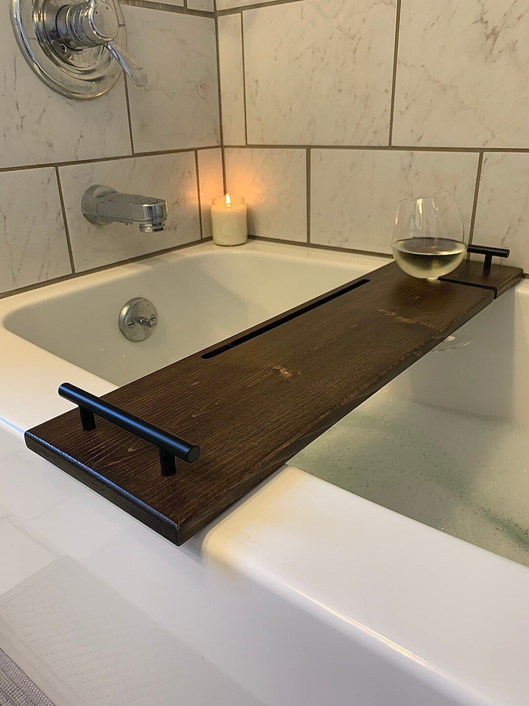 Bath Tray Bath Caddy Custom Made Bathtub Tray Wooden Tray for Book Wine ...