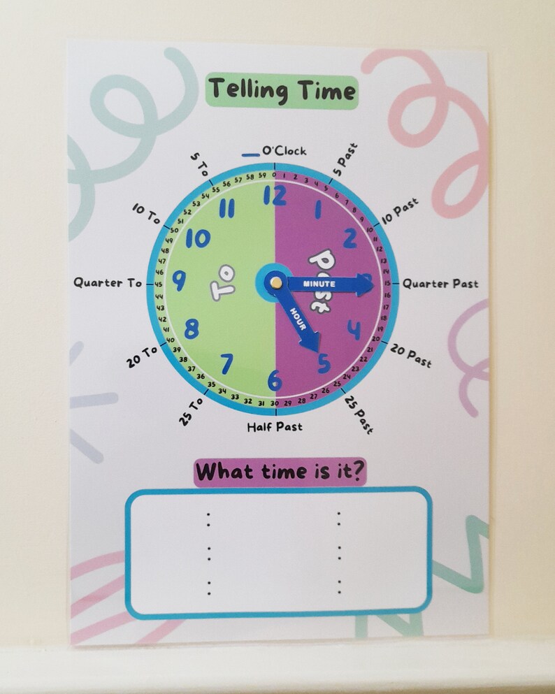 Telling Time A3 Wall Chart, Kids Clock Poster, KS1 Kids Interactive ...