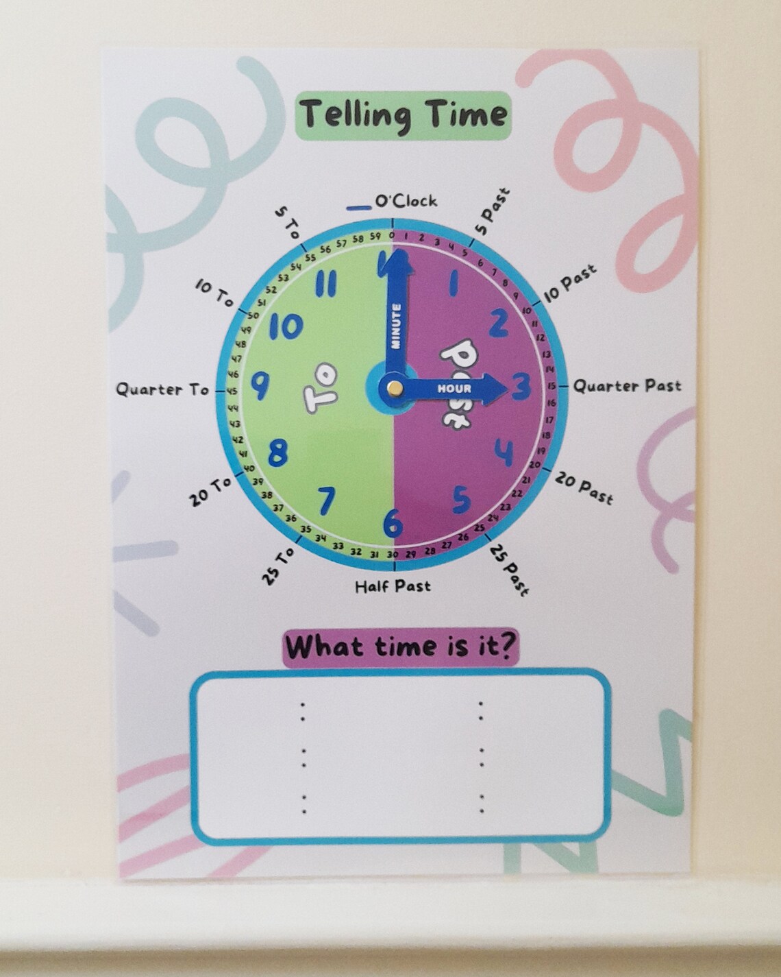 Telling Time A3 Wall Chart, Kids Clock Poster, KS1 Kids Interactive ...
