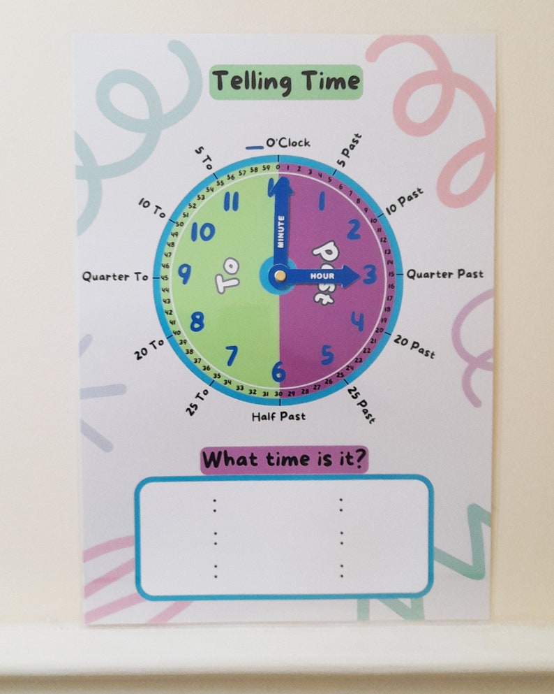 Telling Time A3 Wall Chart Kids Clock Poster KS1 Kids - Etsy Canada