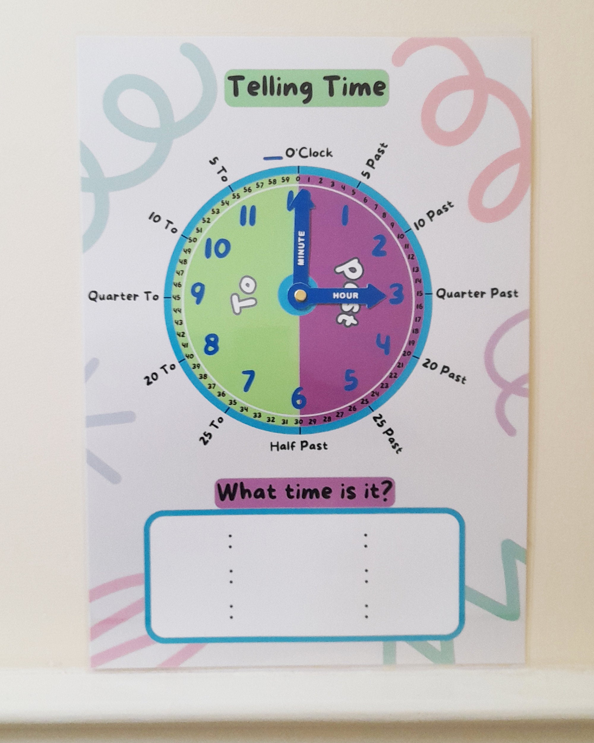 Telling Time A3 Wall Chart Kids Clock Poster KS1 Kids - Etsy Canada