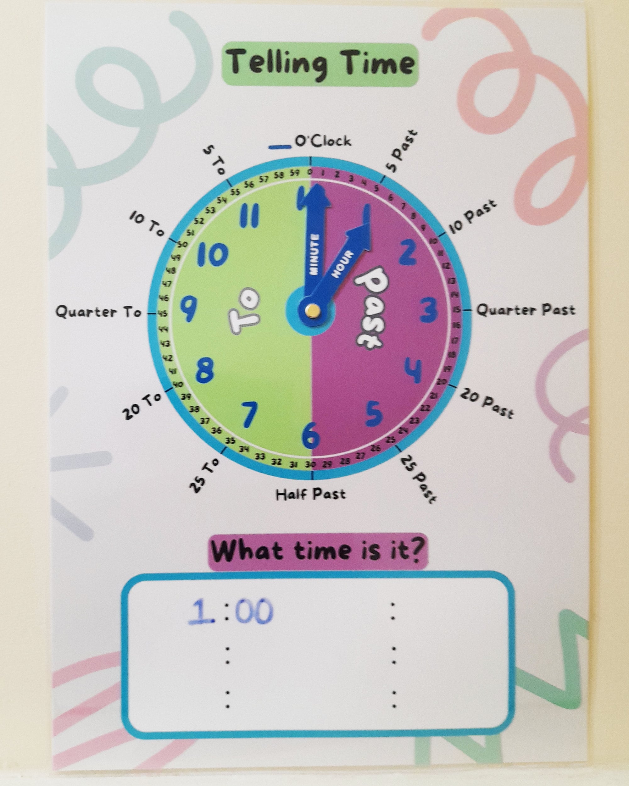 Telling Time A3 Wall Chart, Kids Clock Poster, KS1 Kids Interactive ...