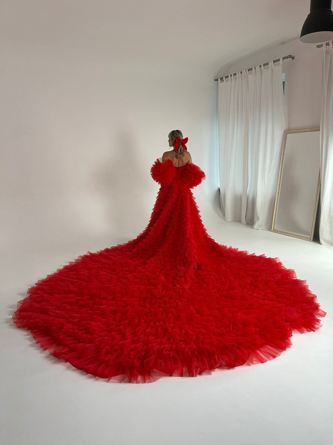 Red Long Dress.fire Dress for a Photo Shoot,endless Fluffy Trail,lots ...