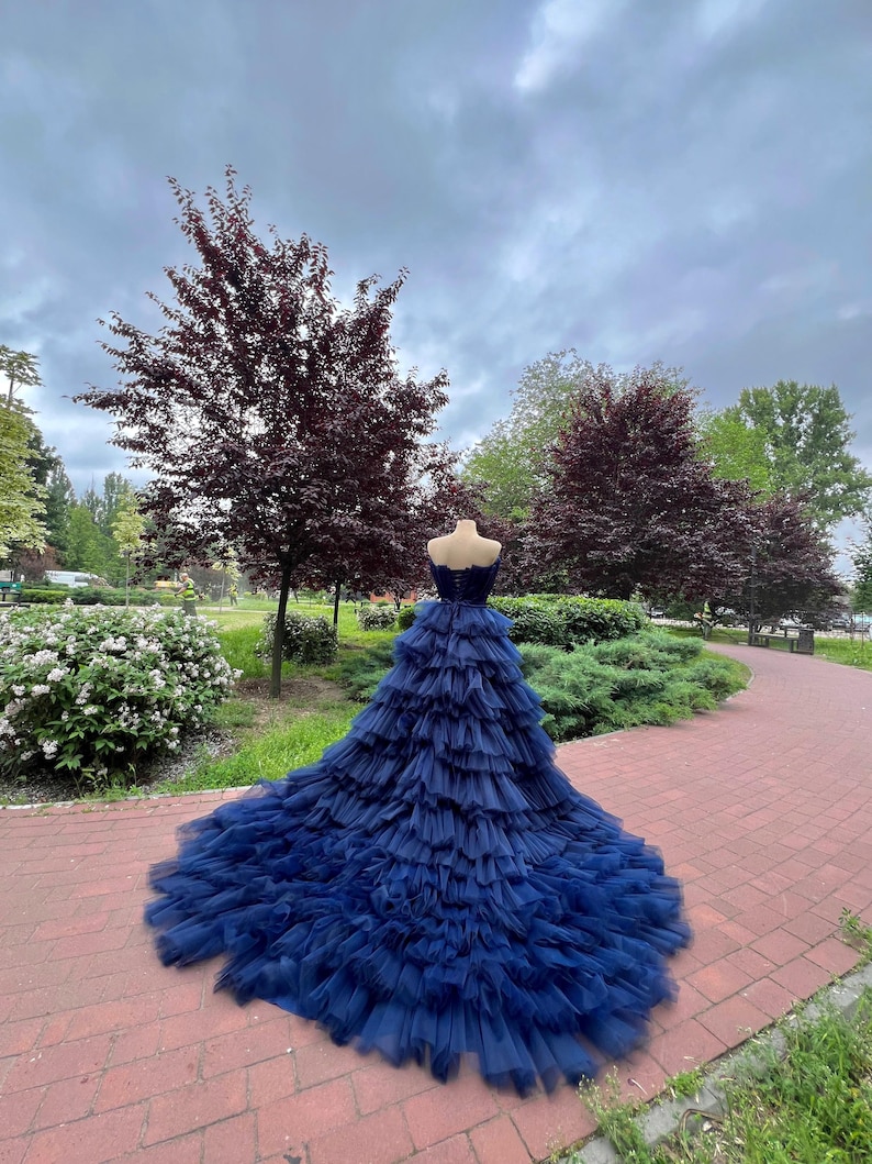 Blue Wedding Fluffy Dress,airy Dark Blue Dress for an Event, Navy Blue ...