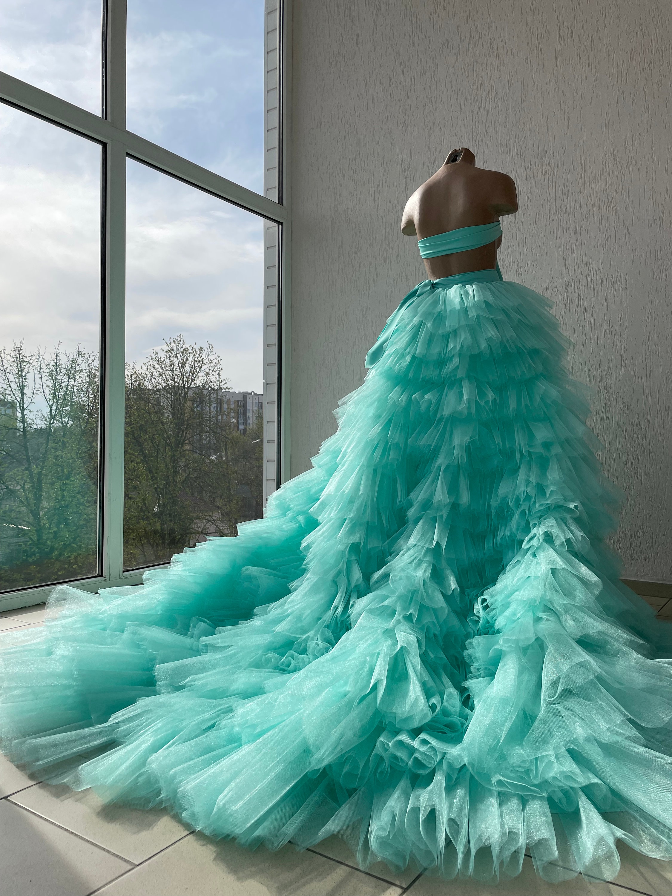 Fluffy Skirt With Ruffles,lots of Ruffles,long Train,mint Color,green ...