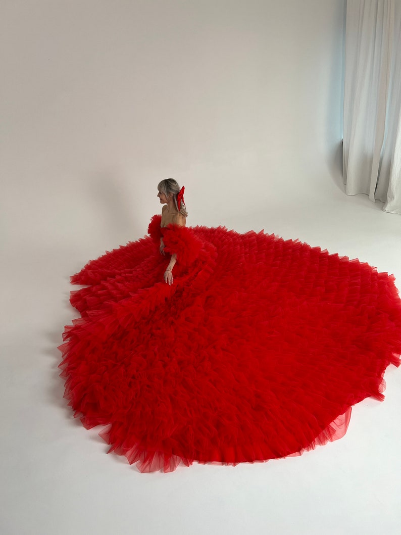 Red Long Dress.fire Dress for a Photo Shoot,endless Fluffy Trail,lots ...