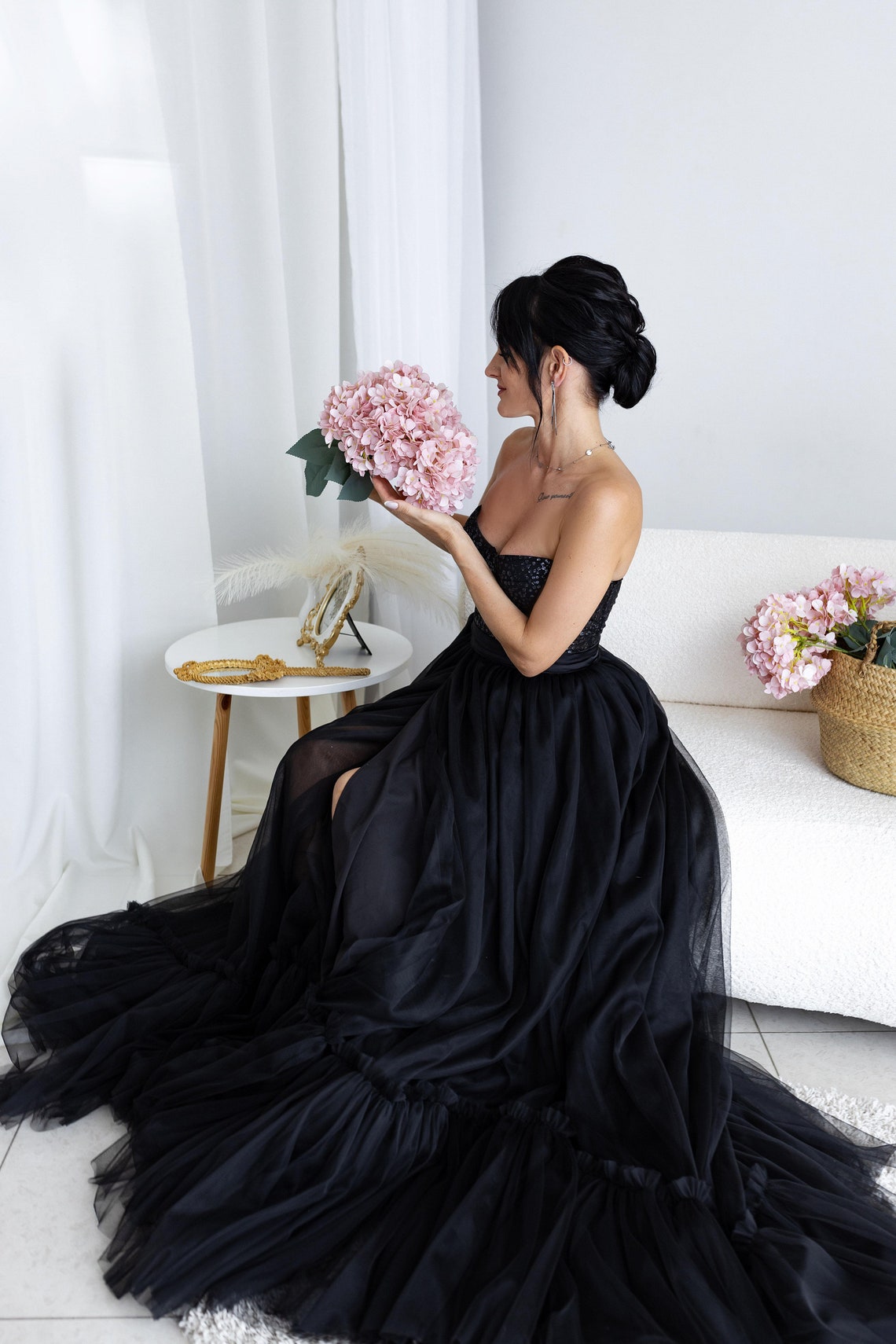 Black Gothic Dress.long Dress With Shiny Corset.black Skirt With Train ...