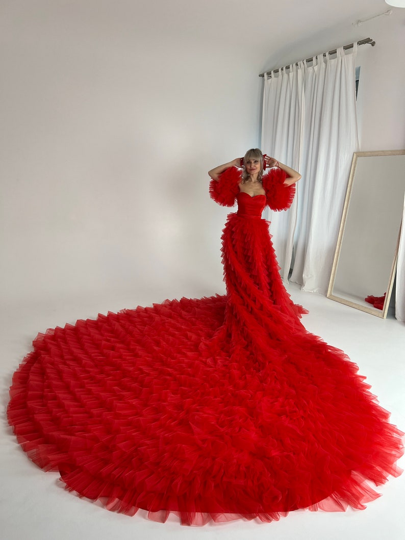Red Long Dress.fire Dress for a Photo Shoot,endless Fluffy Trail,lots ...
