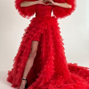 Red Long Dress.fire Dress for a Photo Shoot,endless Fluffy Trail,lots ...