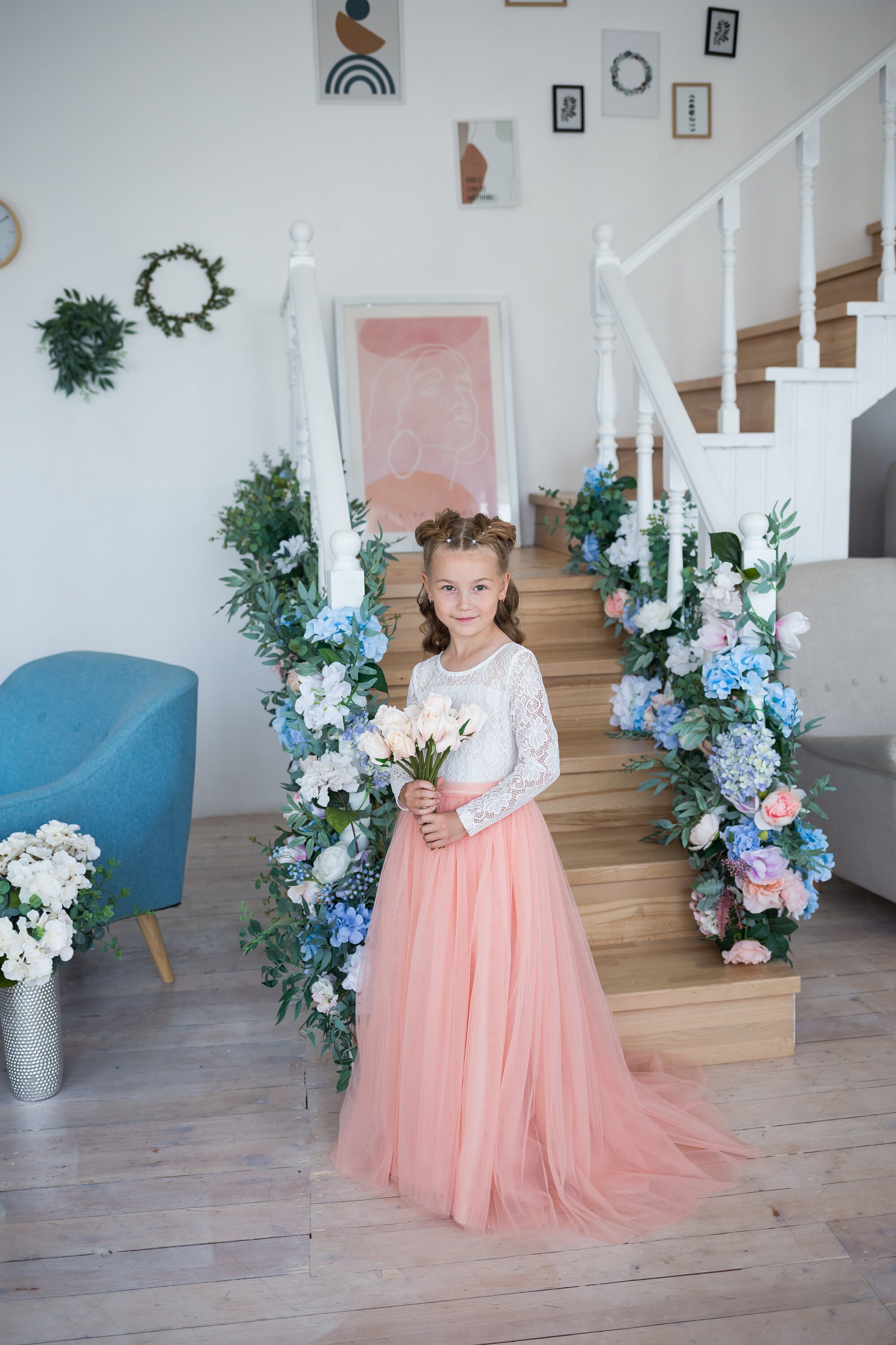 Puffy Peach Dress Lace Dress for Girls. Pink Dress for the Flower Girl ...