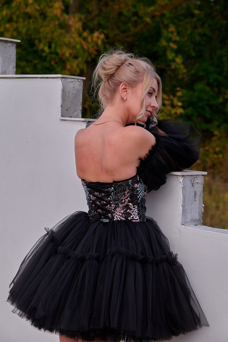 Black Fluffy Little Dress,lace Black Dress,corset Puffy Dress,ruffle ...