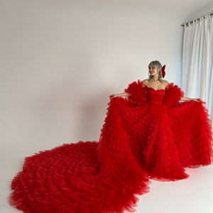Red Long Dress.fire Dress for a Photo Shoot,endless Fluffy Trail,lots ...