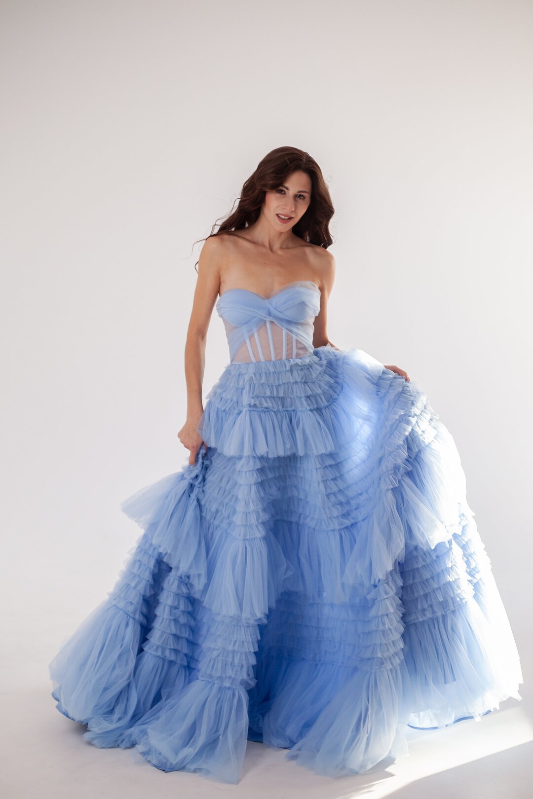Puffy Tulle Dress Ruffled Dressespuffy Blue Dress Elegant Dress for ...
