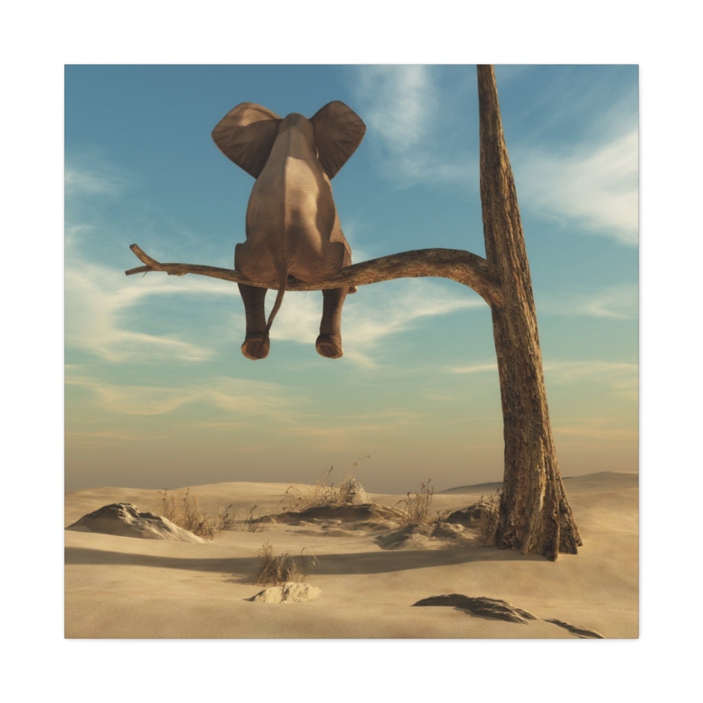 Elephant Sits on Tree Branch - Wrapped Canvas Art - Etsy