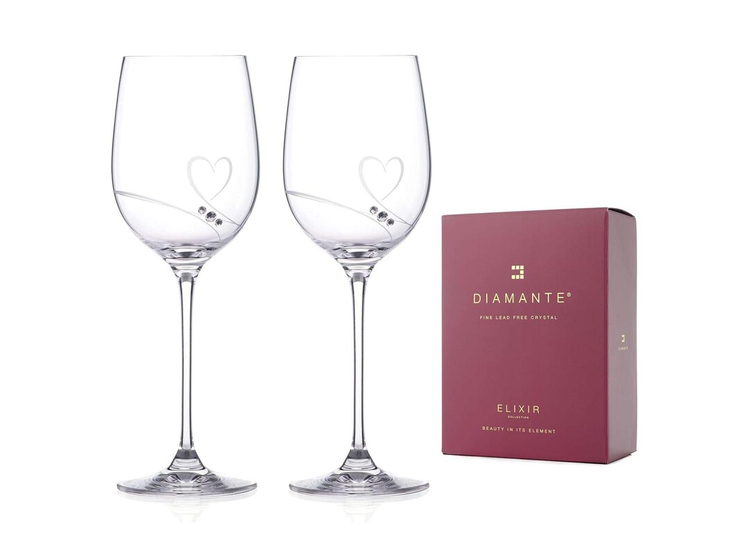 Swarovski Crystal White Wine Glasses Pair – Heart Design Lead-free ...