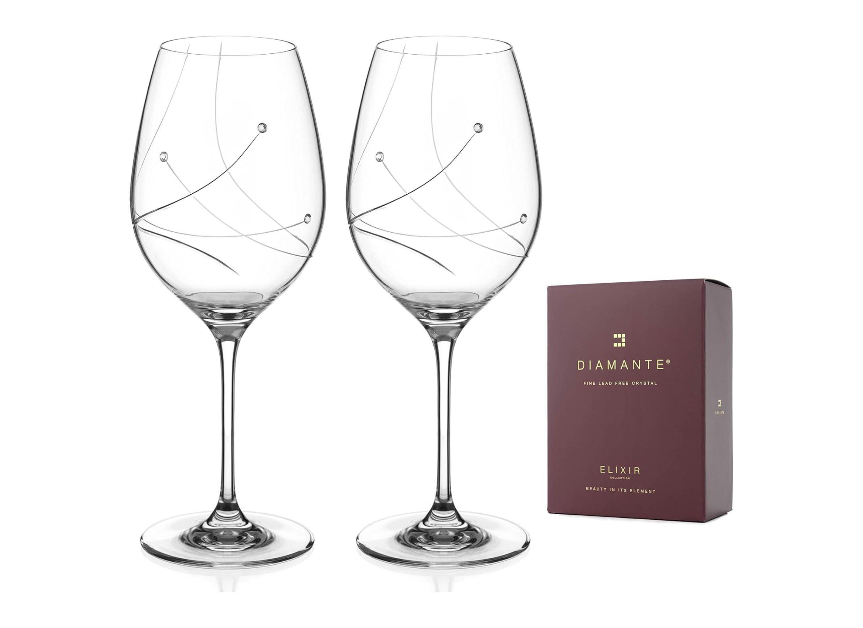 DIAMANTE Swarovski White Wine Glasses Pair - 'angelina' Embellished ...