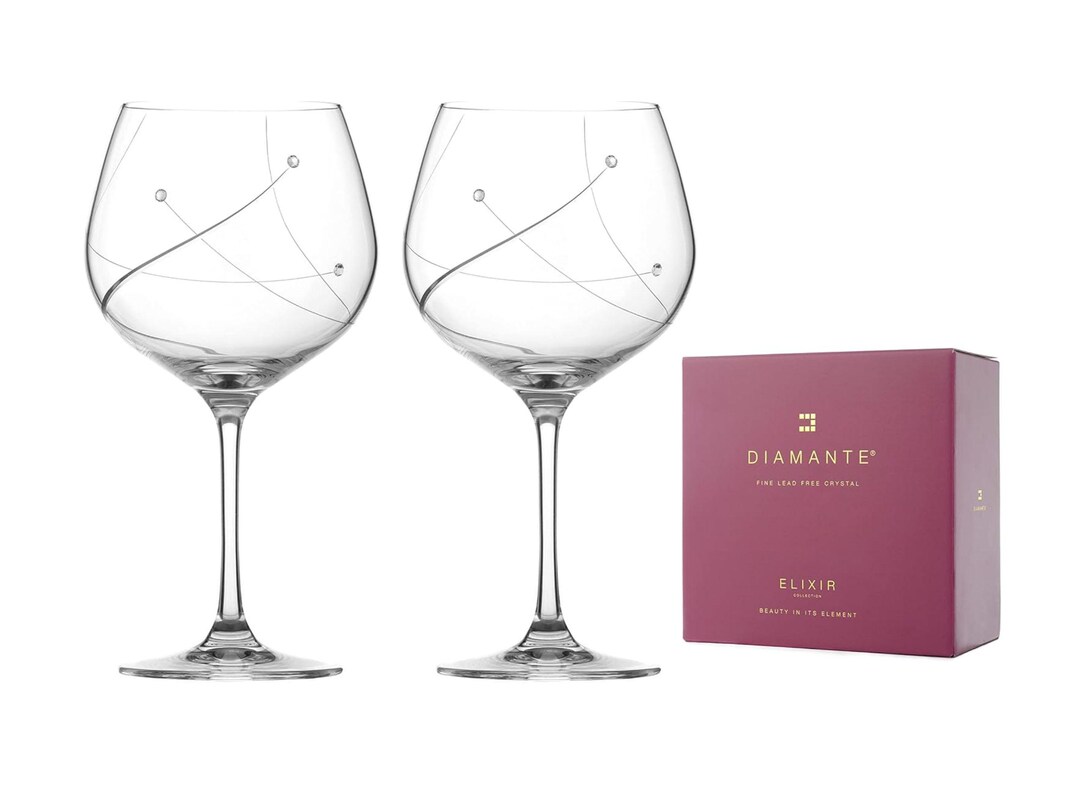 DIAMANTE Crystal Gin Copa Glass Pair – ‘angeline’ Collection Crystal ...