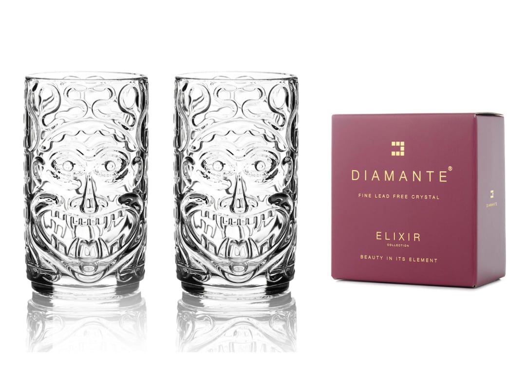 DIAMANTE Clear Tiki Glasses - Set of 2 - Exotic Crystal Hawaiian ...
