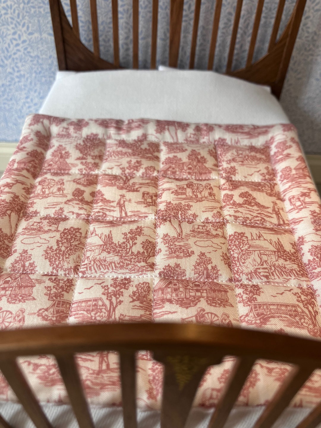 Miniature Red Toile De Jouy Double Silk Eiderdown, Bedspread and ...