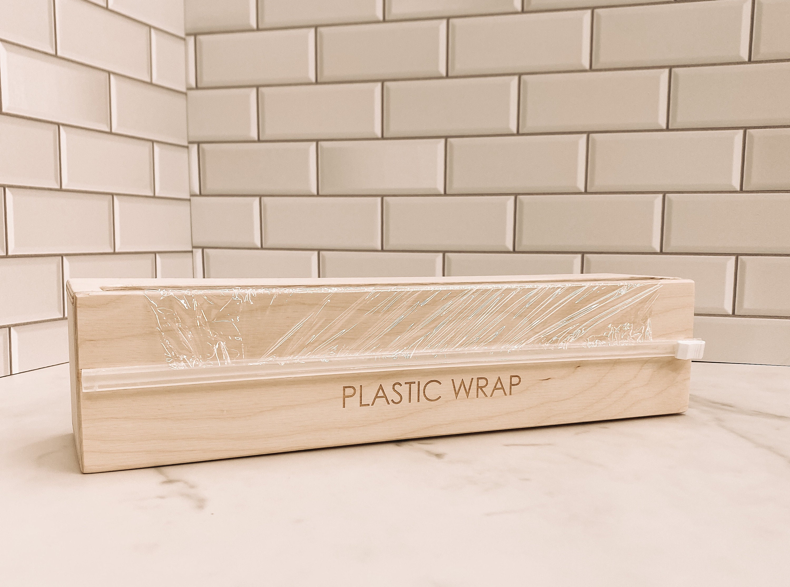 12” JUMBO Plastic Wrap Dispenser for Drawer | Wooden Roll Holder With ...