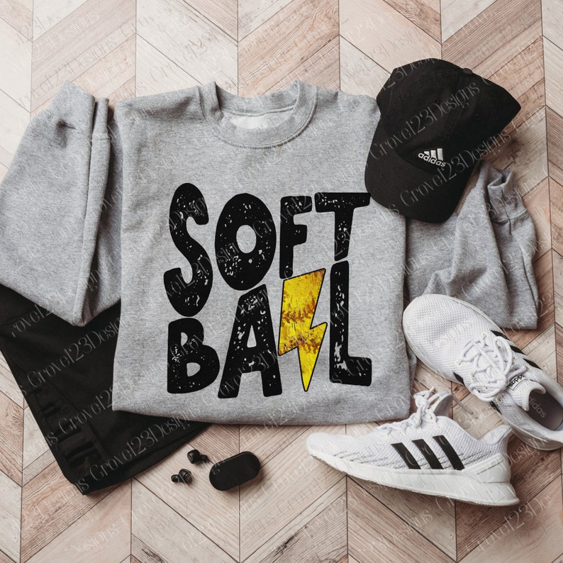 Softball With Distressed Softball Lightning Bolt Design PNG - Etsy