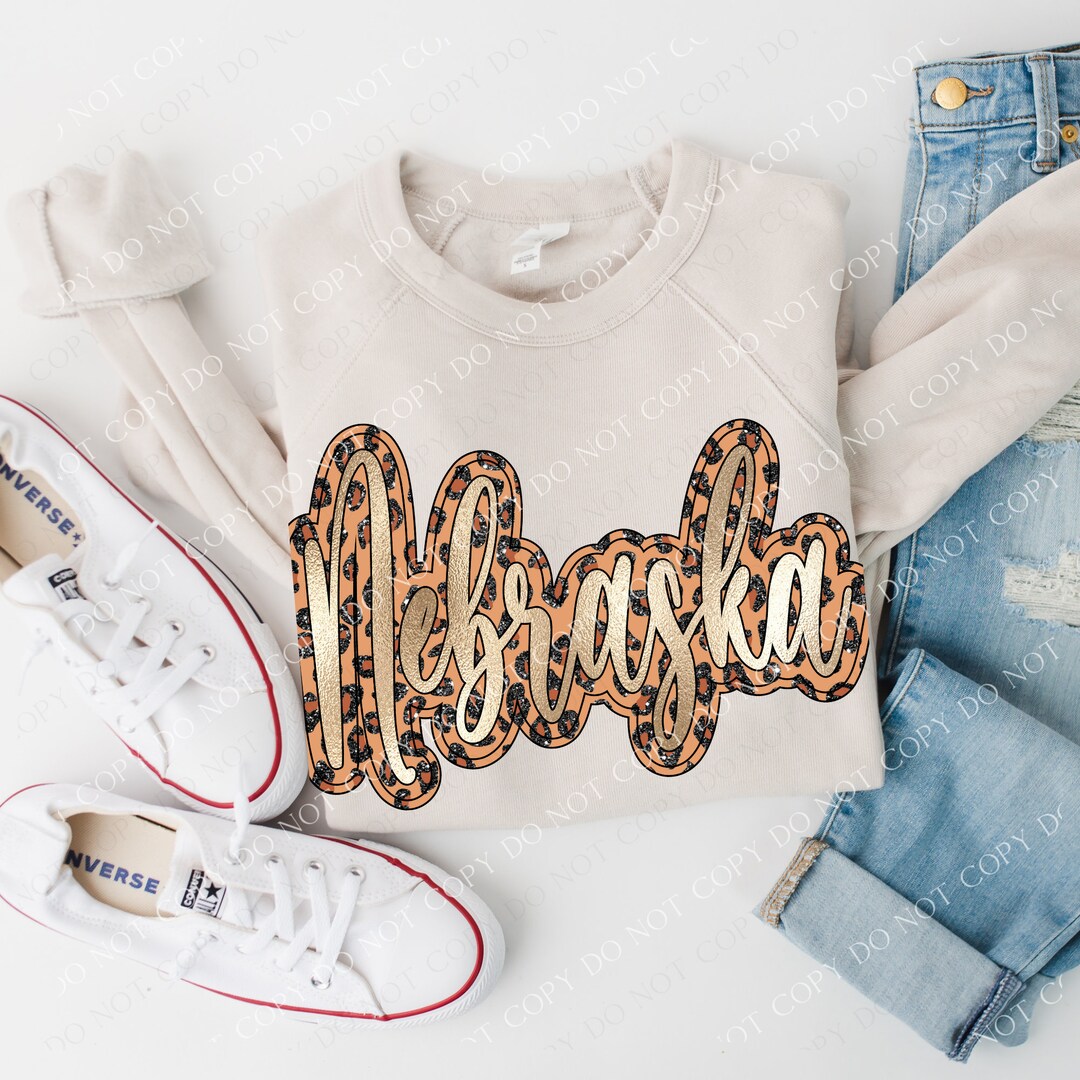 Nebraska Script Leopard Glitter and Foil PNG Digital Design - Etsy