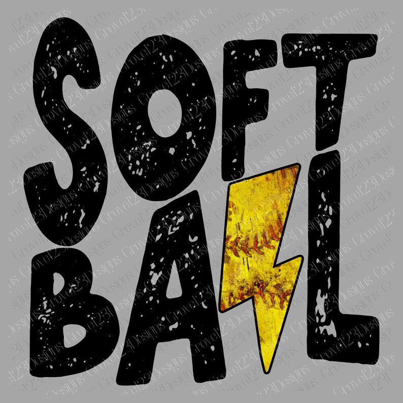 Softball With Distressed Softball Lightning Bolt Design PNG - Etsy
