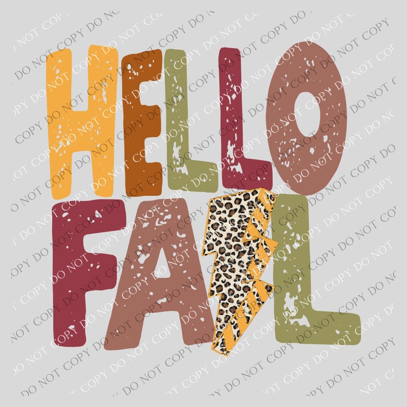 Hello Fall Colorful Distressed Leopard Lightning Bolt Digital - Etsy