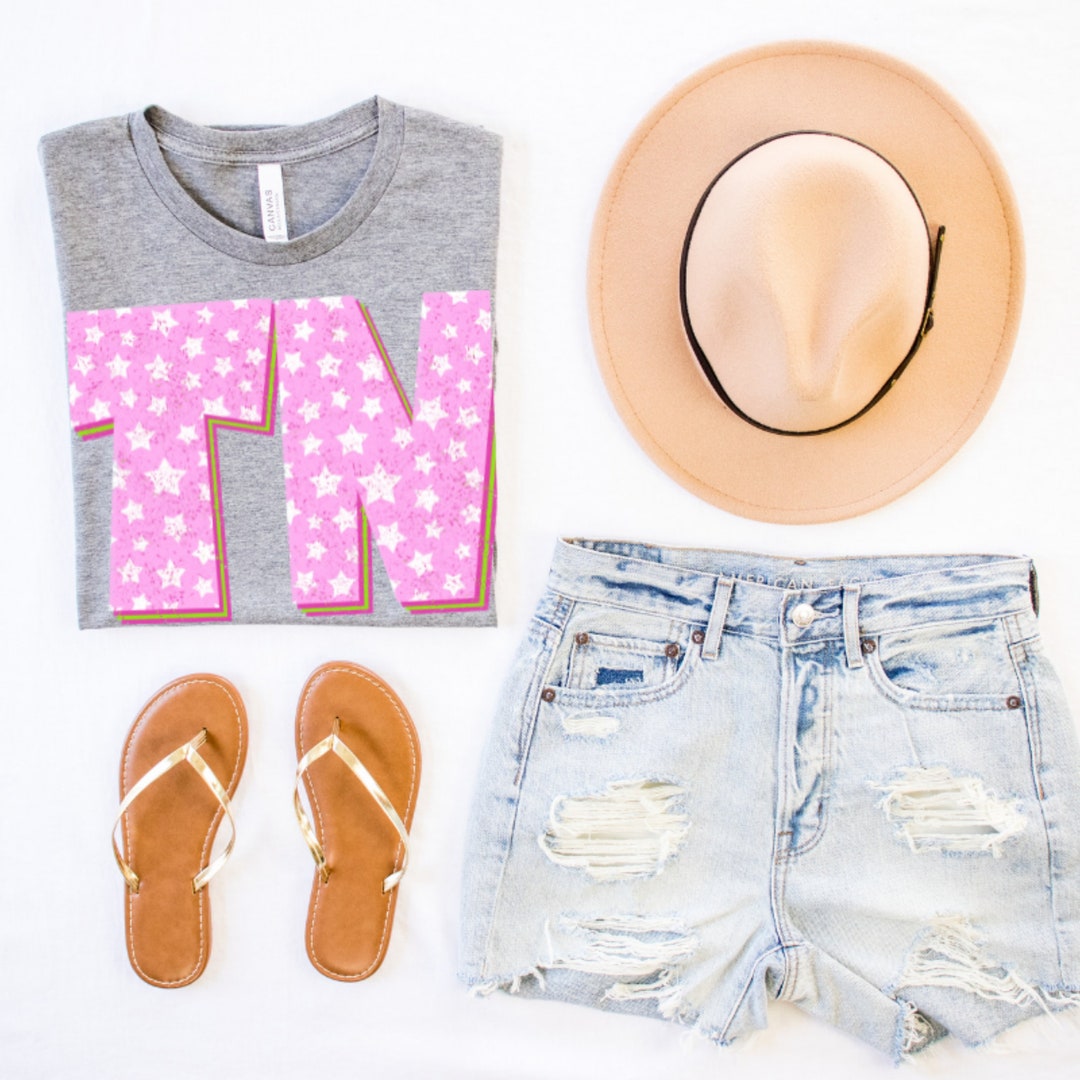 TN Tennessee Star Pink and Green Stacked Distressed PNG, Digital Design ...