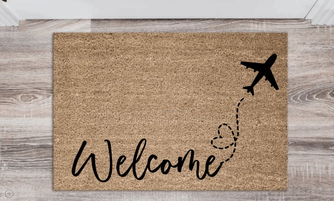 Welcome Airplane Heart Doormat Aviation Entryway Door Mat Housewarming ...