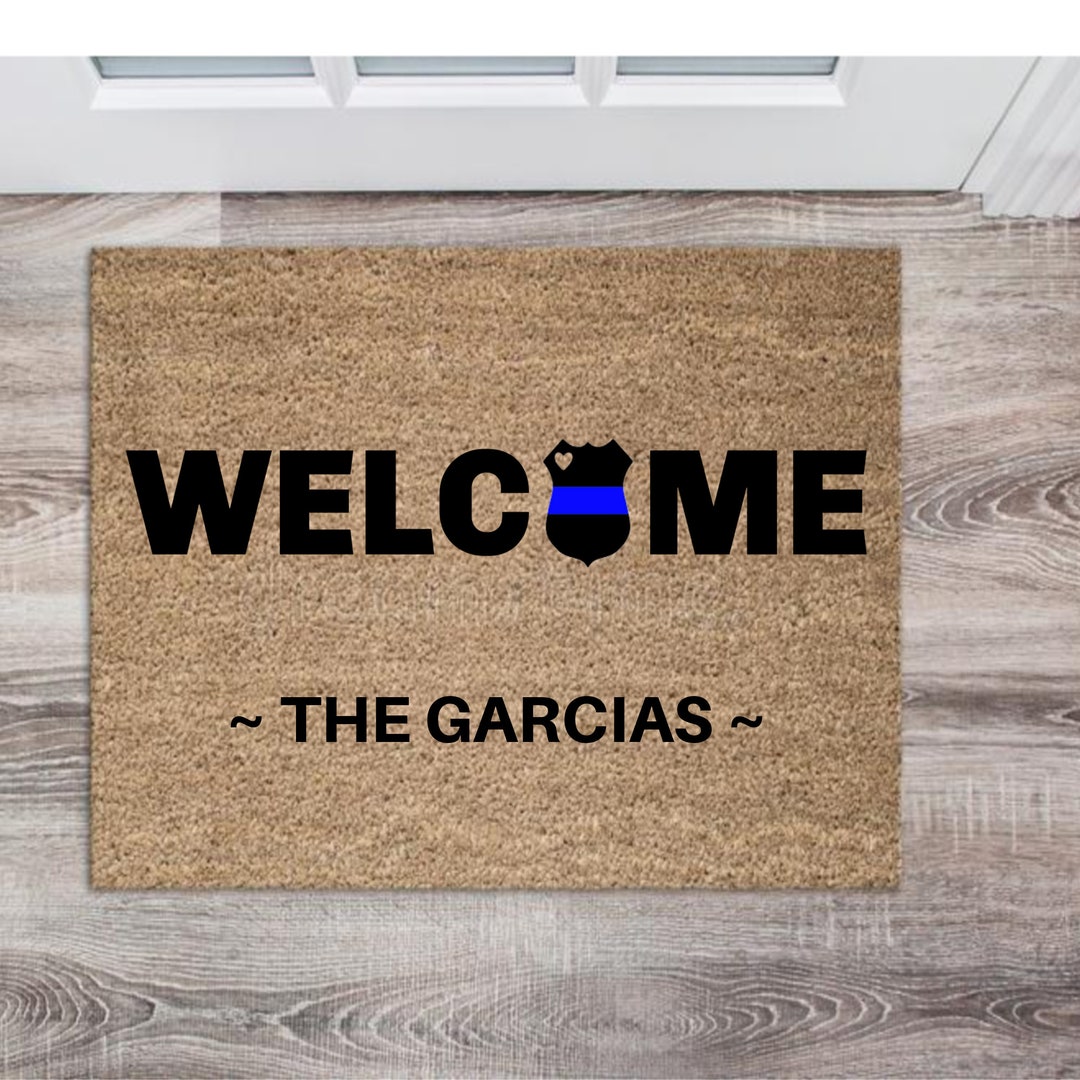 Blue Line Badge Coir Doormat: Law Enforcement Gift, Personalized ...