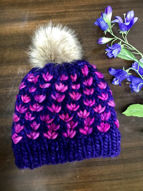 Lotus Flower Pattern Hat Hand Knit Hat Knit Beanie | Etsy