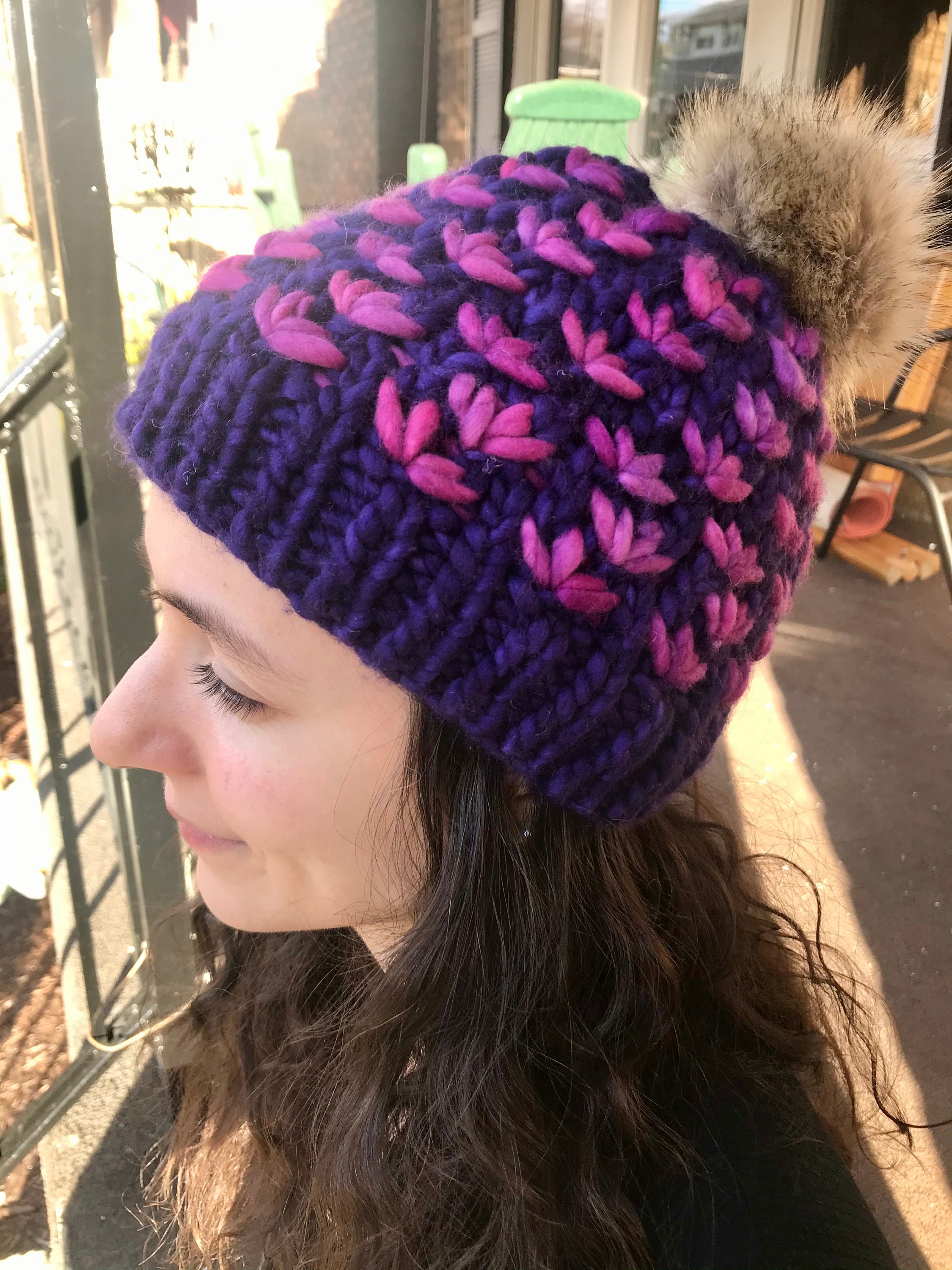 Lotus Flower Pattern Hat - Hand Knit Hat - Knit Beanie - Winter Hat ...