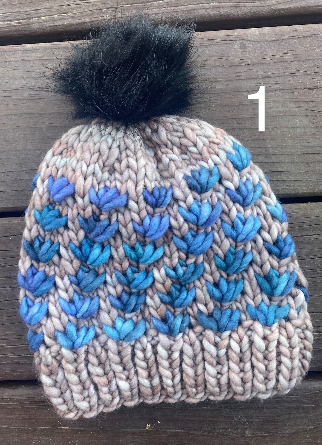 Lotus Flower Pattern Hat - Hand Knit Hat - Knit Beanie - Winter Hat ...