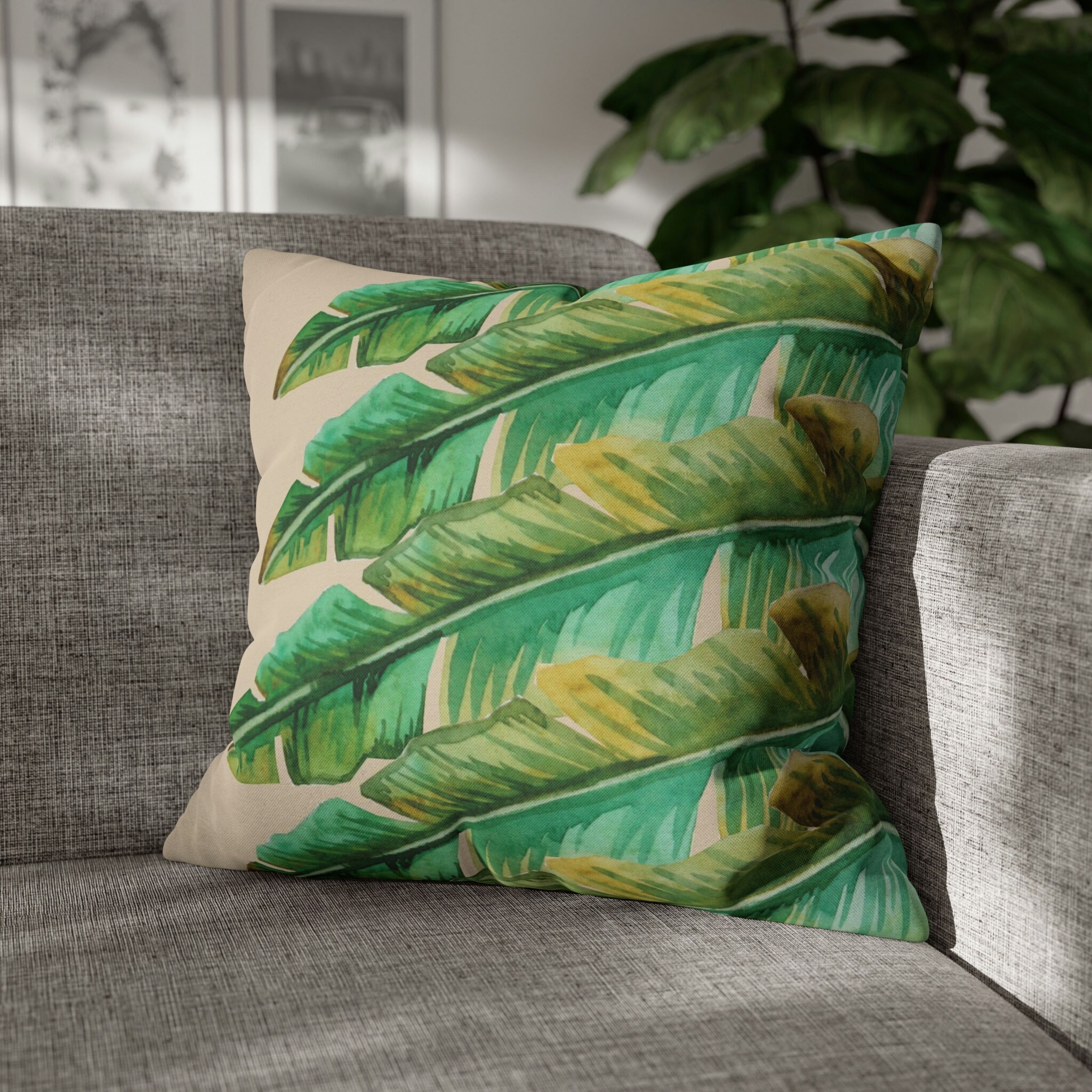 Tropical Banana Leaf Pillow Cover Botanical Pillow Cover Vintage Style ...