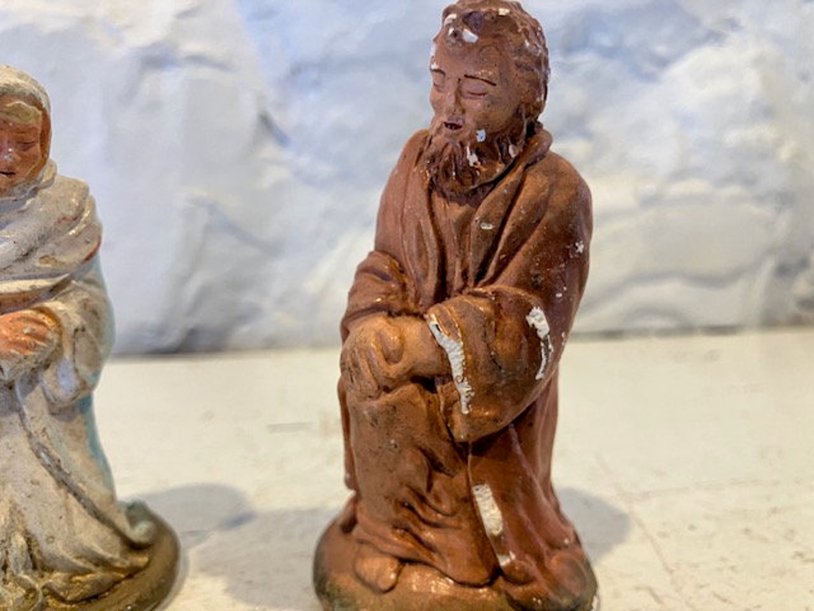 4 Nativity Scene Pieces, Vintage Circa 1930s, Chalkware, Virgin Mary ...