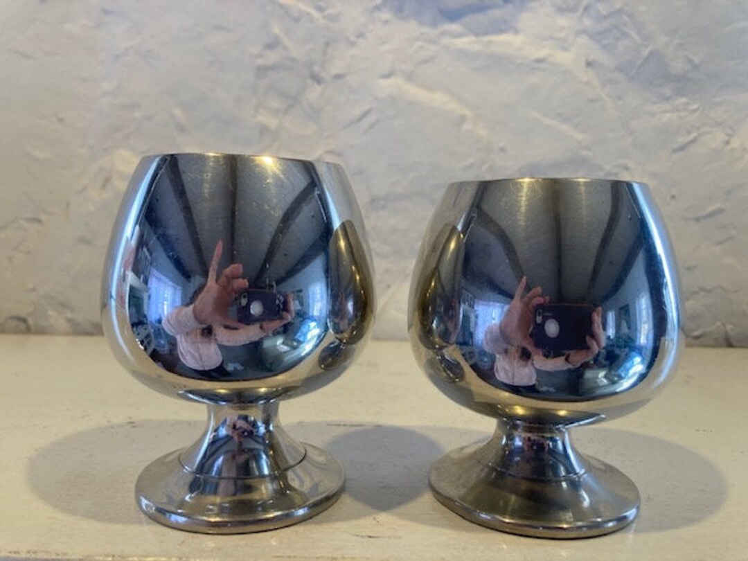 Pewter Brandy Snifter Pair, Low Stem, Vintage 1950s, Made in England ...