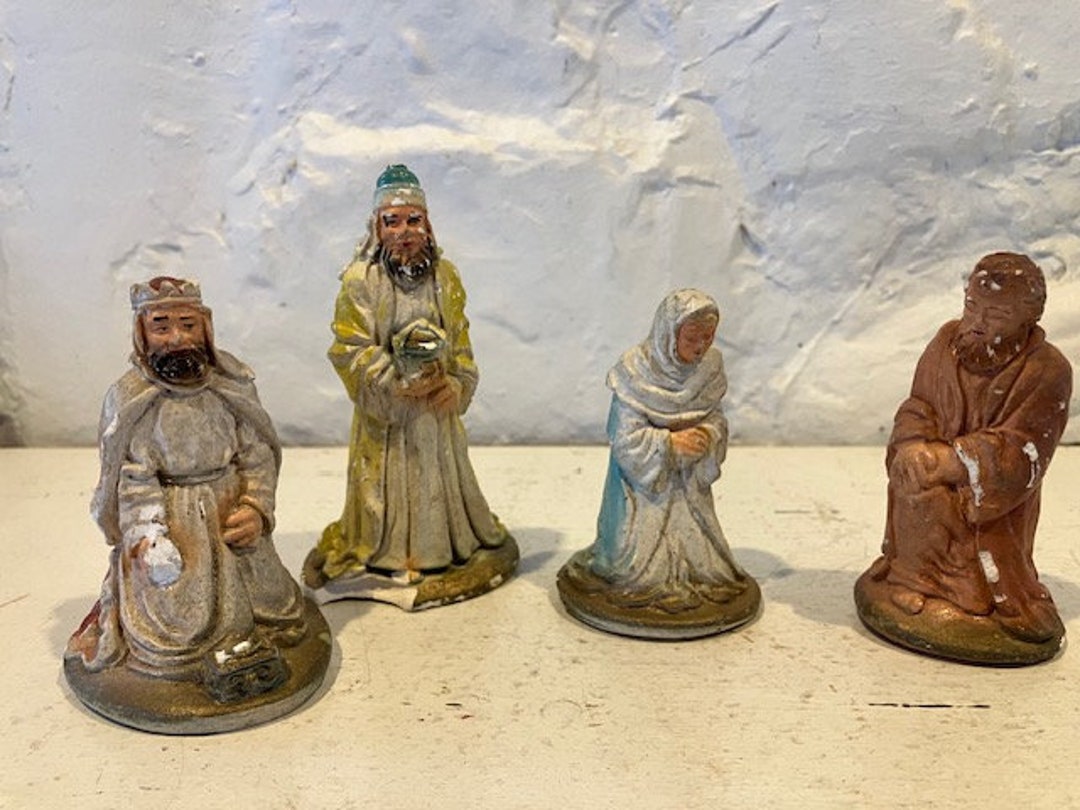 4 Nativity Scene Pieces, Vintage Circa 1930s, Chalkware, Virgin Mary ...