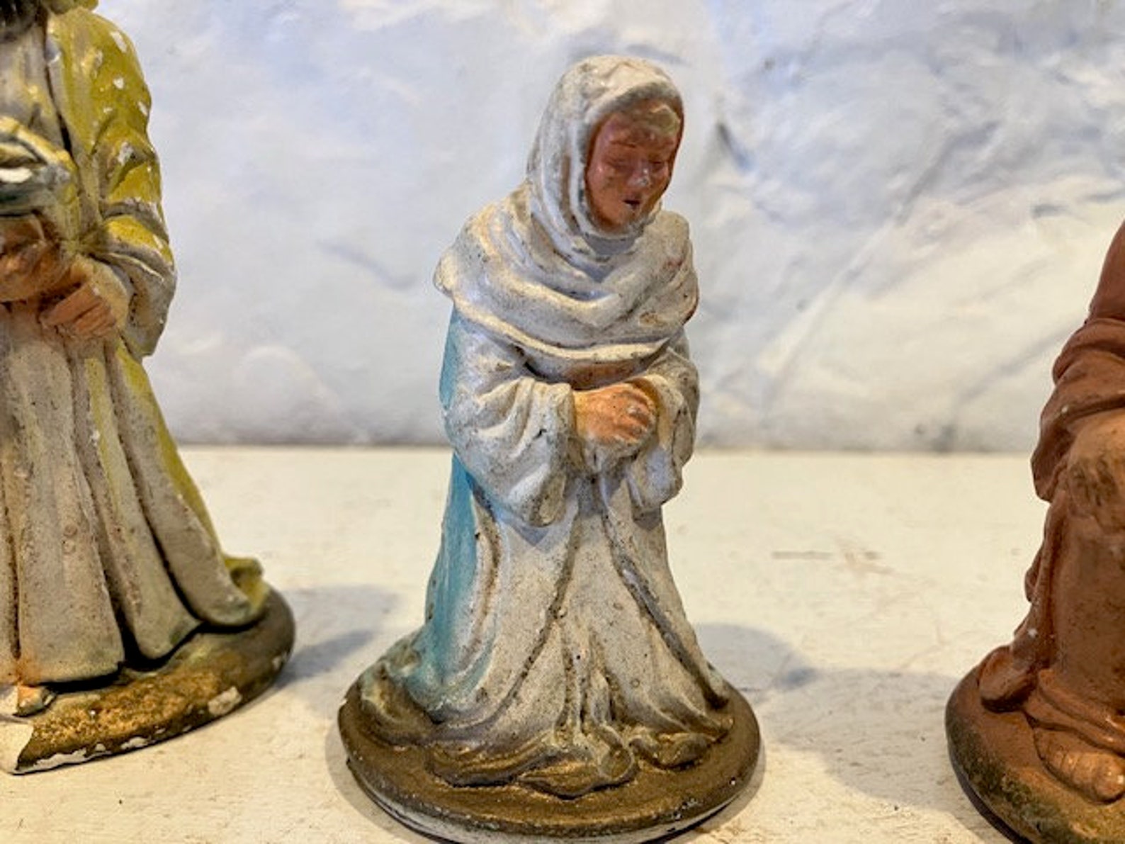 4 Nativity Scene Pieces, Vintage Circa 1930s, Chalkware, Virgin Mary ...