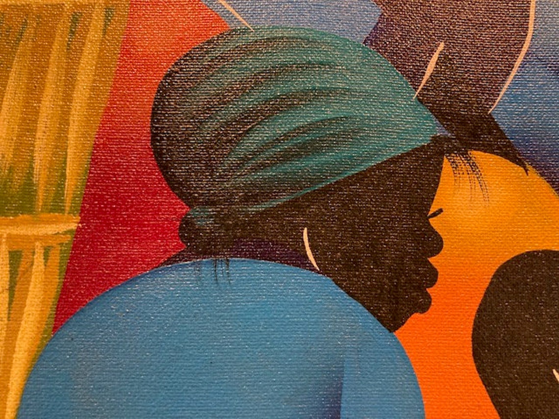 Haitian Oil on Canvas, Women in Fruit Market, Vibrant 19 X 23, Circa ...