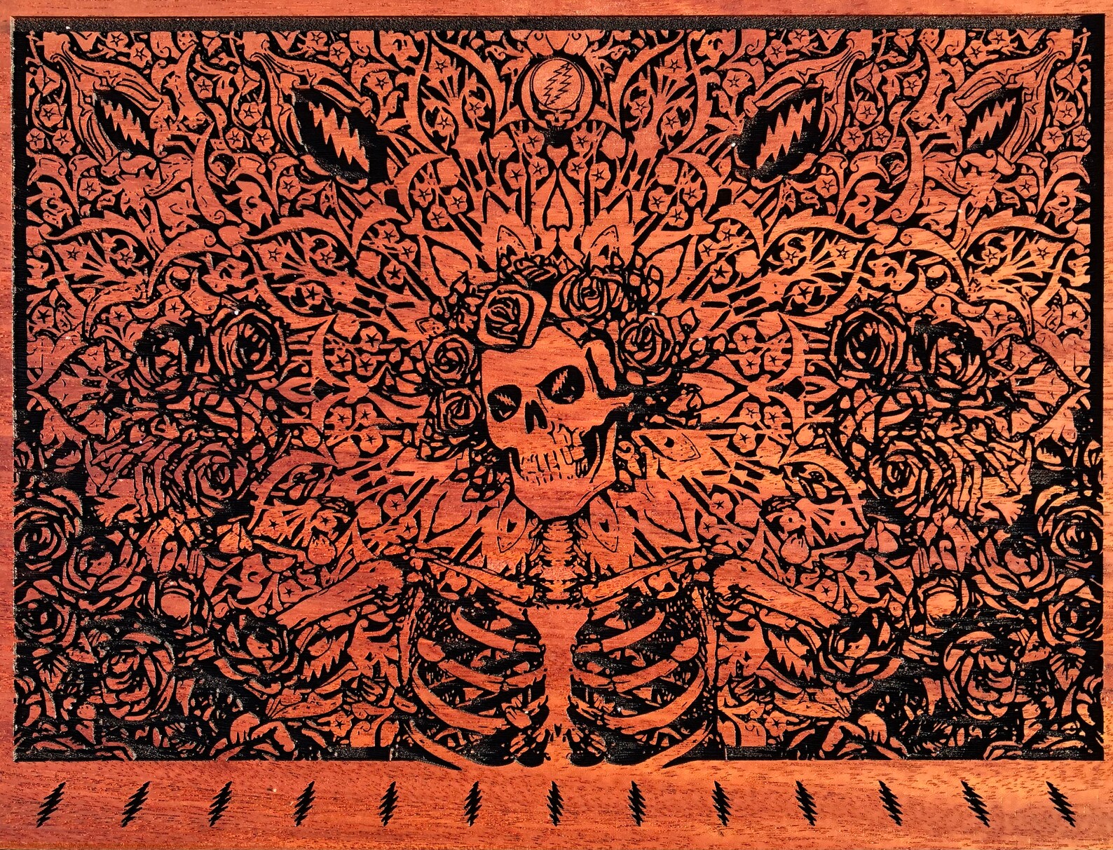 Dead Skeleton With Roses Engraved Mahogany - Etsy