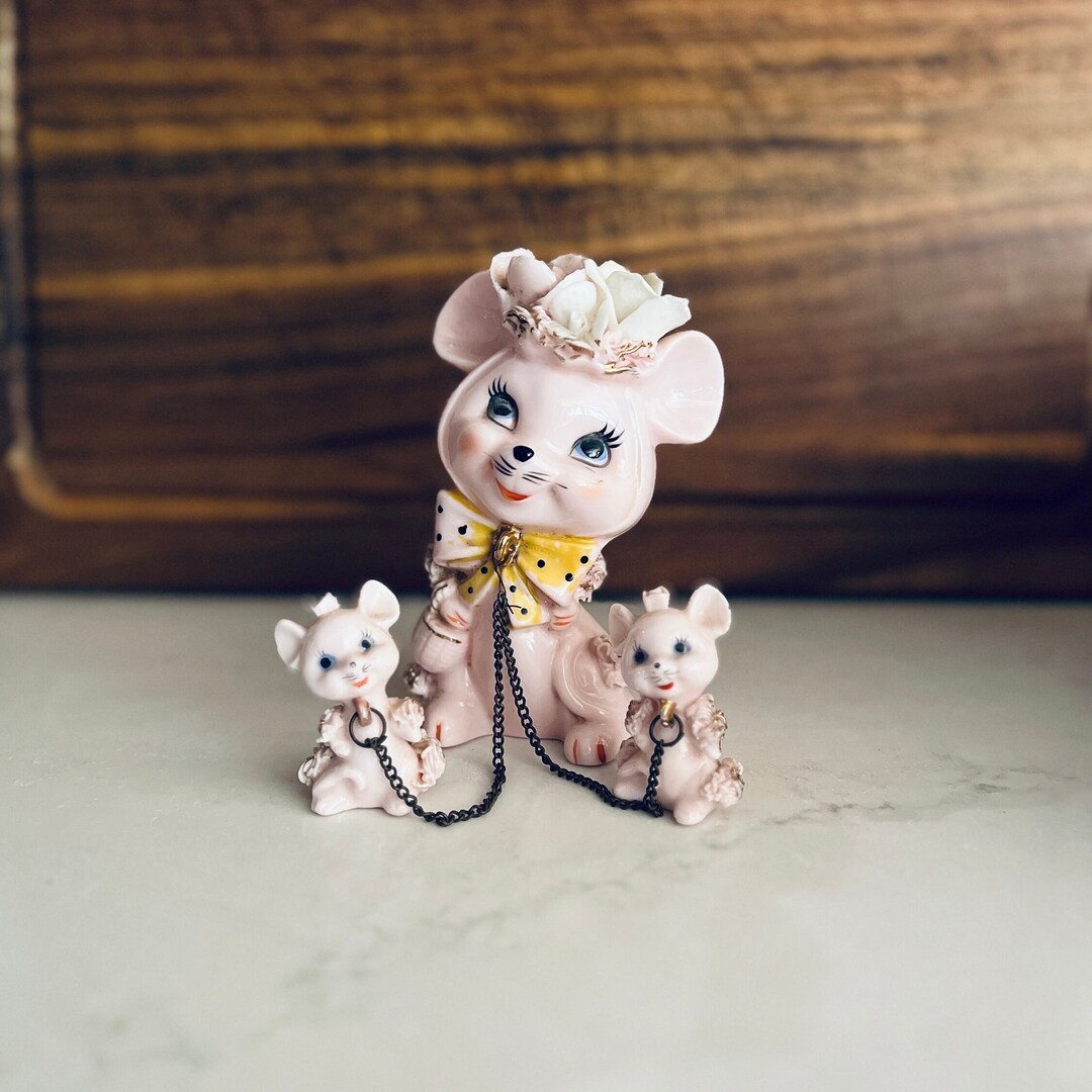 Vintage Napco Pink Mouse Chain Animal Figurines - Etsy