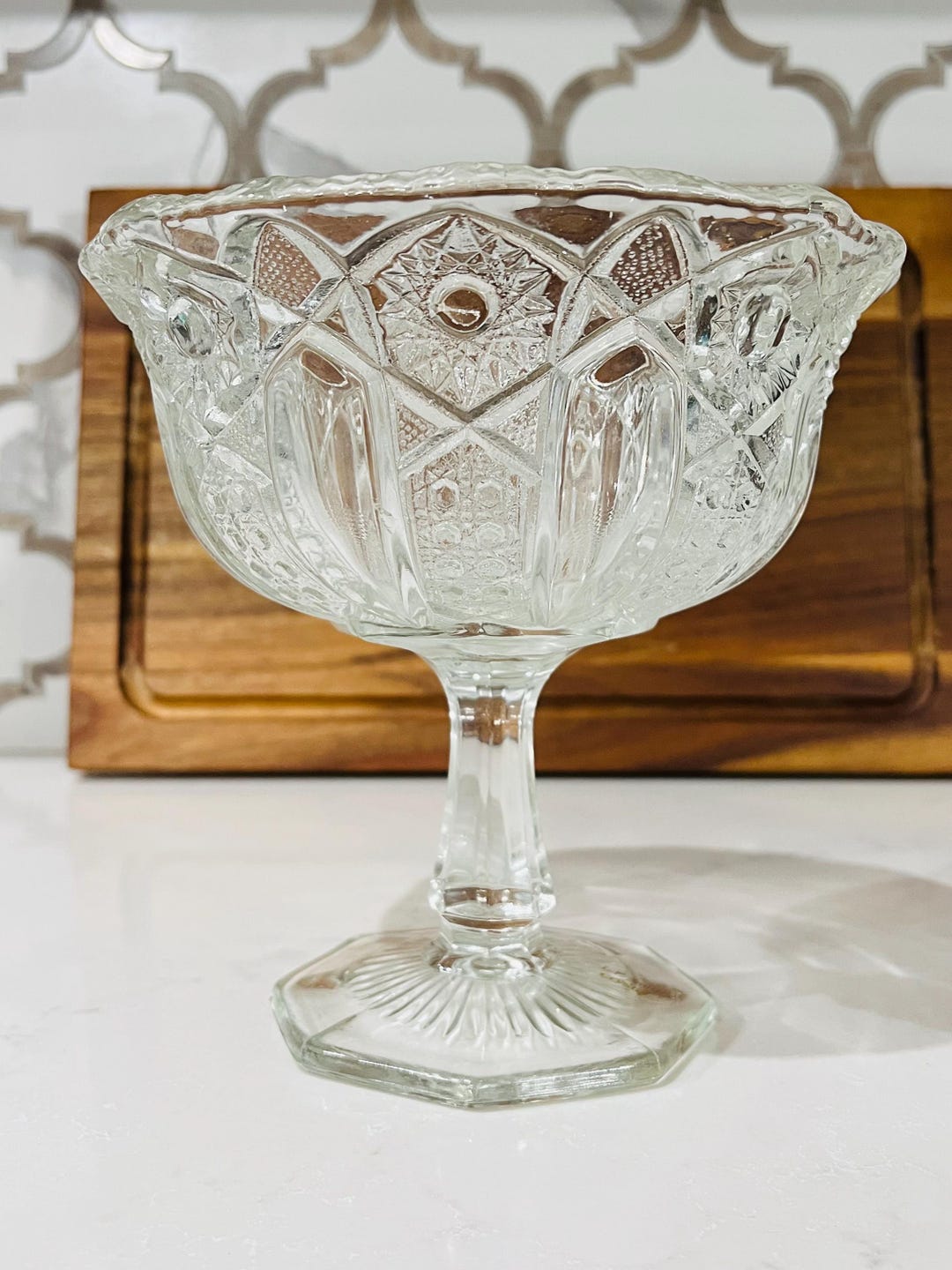 Vintage LE Smith Heritage Quintec Pressed Glass Large Crystal Footed ...
