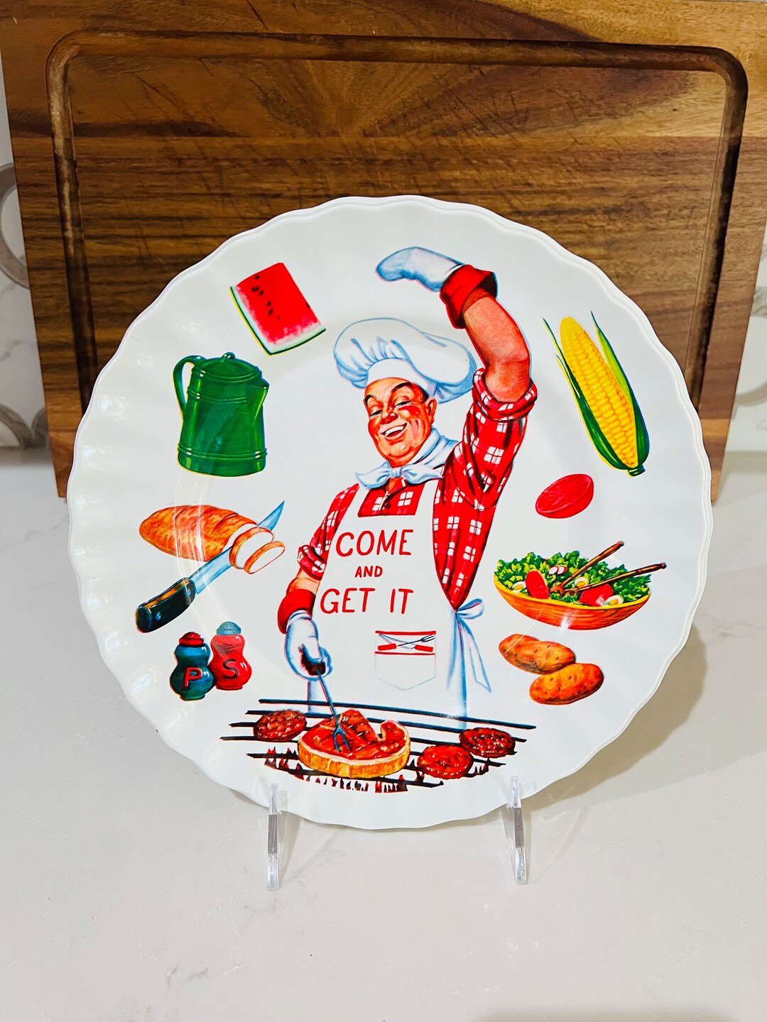 Vintage 1950’s Picnic Plastic Plates Set of 2 9.5” BBQ Grilling Cookout ...